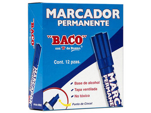Marcador Permanente Baco, Color Azul, 12 piezas.