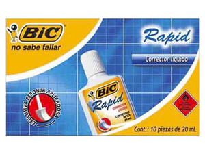 Corrector Bic Rapid, Secado Rápido, 10 piezas, Color Blanco. | pcel.com