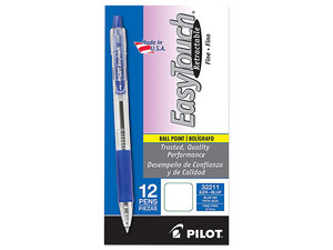 Bolígrafo retráctil Pilot Easy Touch, Color Azul, Paquete con 12 piezas.