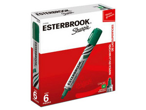 Marcador Permanente Sharpie Esterbrook, color verde. Paquete con 6 piezas