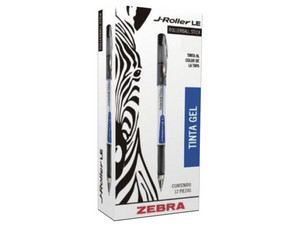 Bolígrafo Zebra J-Roller, Tinta en Gel, punta Fina, caja con 12 piezas, Color Negro.