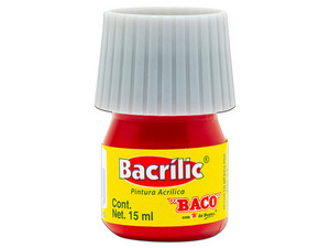 Pintura Acrílica BACO, Color Rojo de 15ml, caja con 10 piezas.