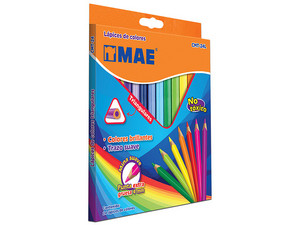 Colores Mae CMT-24L Triangulares, Largos, Caja con 24 piezas.