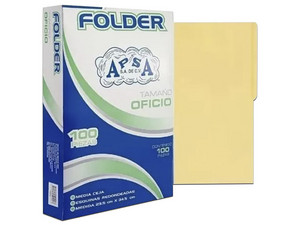Folder APSA L20FO de Tamaño Oficio, Color Crema, Paquete con 100 piezas.