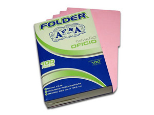 Folder APSA L23FO de Tamaño Oficio, Color Rosa, Paquete con 100 piezas.
