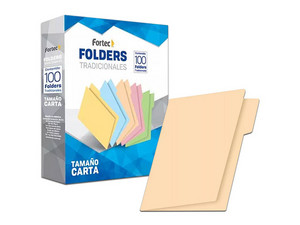 Folder Fortec FCC-01 Tamaño Carta con Broche, 100 Piezas, Color Crema.