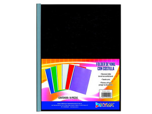 Folder de Vinil Kyma con Costilla, 10 Piezas, Tamaño Carta, Color Negro.
