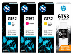 Kit de 4 Botellas de tinta original HP Amarillo, Magenta, Negro y Cian.