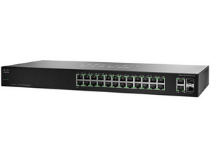 Switch Cisco SF112-24-NA de 24 puertos 10/100 Mbps y 2 SFP (mini-GBIC).