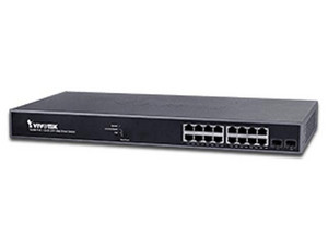 Switch VIVOTEK AW-GEV-184B-250 con 16 puertos RJ45 Gigabit Ethernet PoE.
